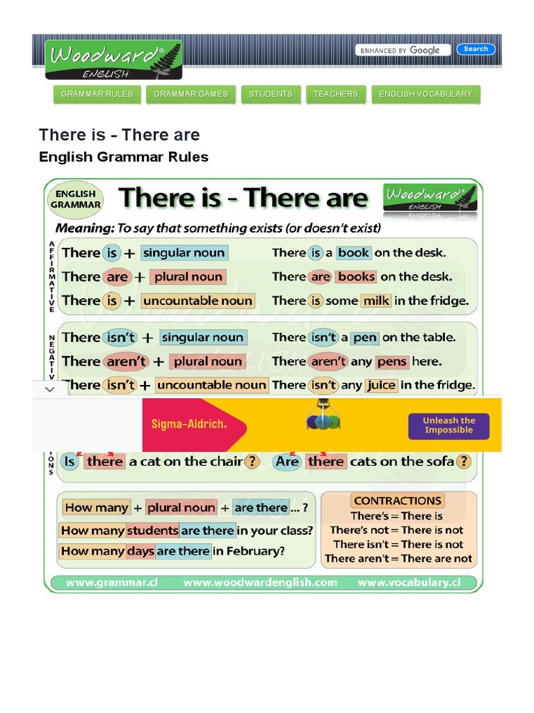 There Is There Are - English Grammar Rules | PDF