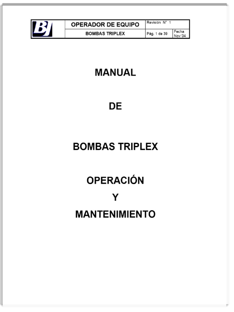 MANUAL BOMBAS TRIPLEX OPERACIÓN Y MANTENIMIENTO - PDF | PDF