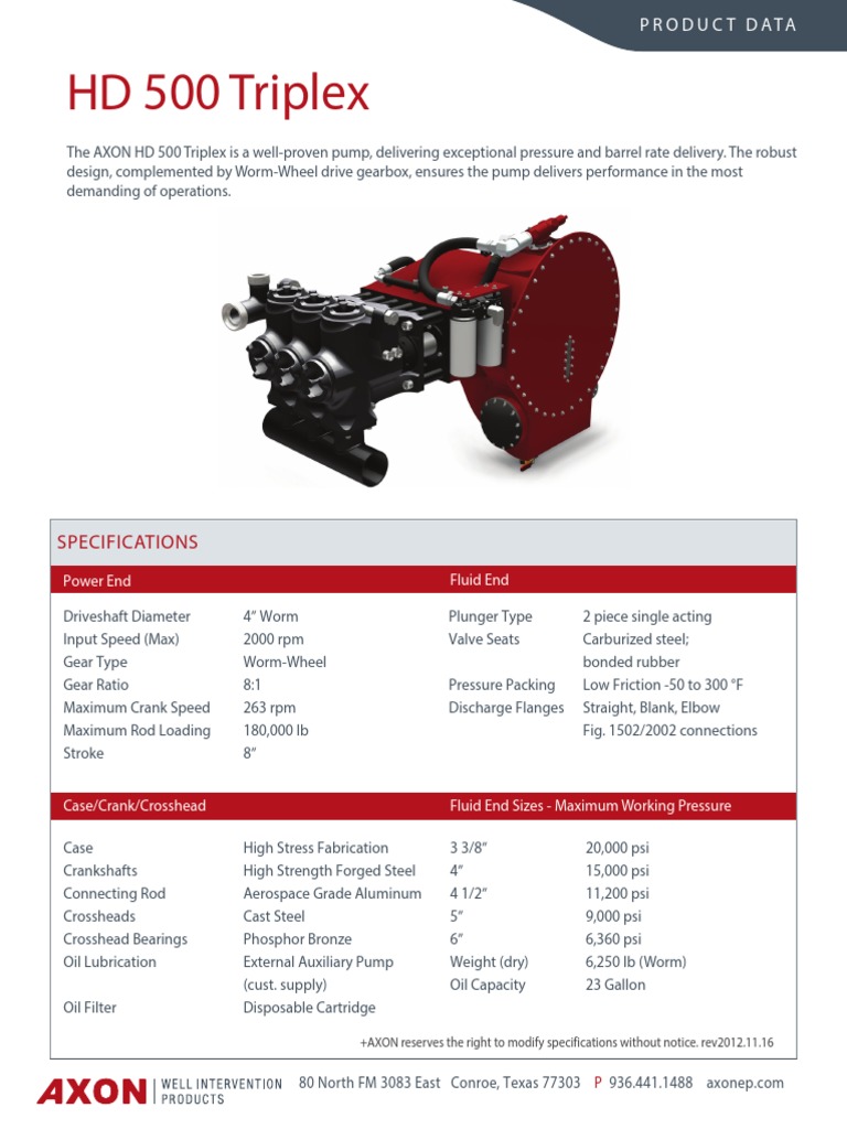 HD 500 Triplex Pump Specifications | PDF | Technology & Engineering