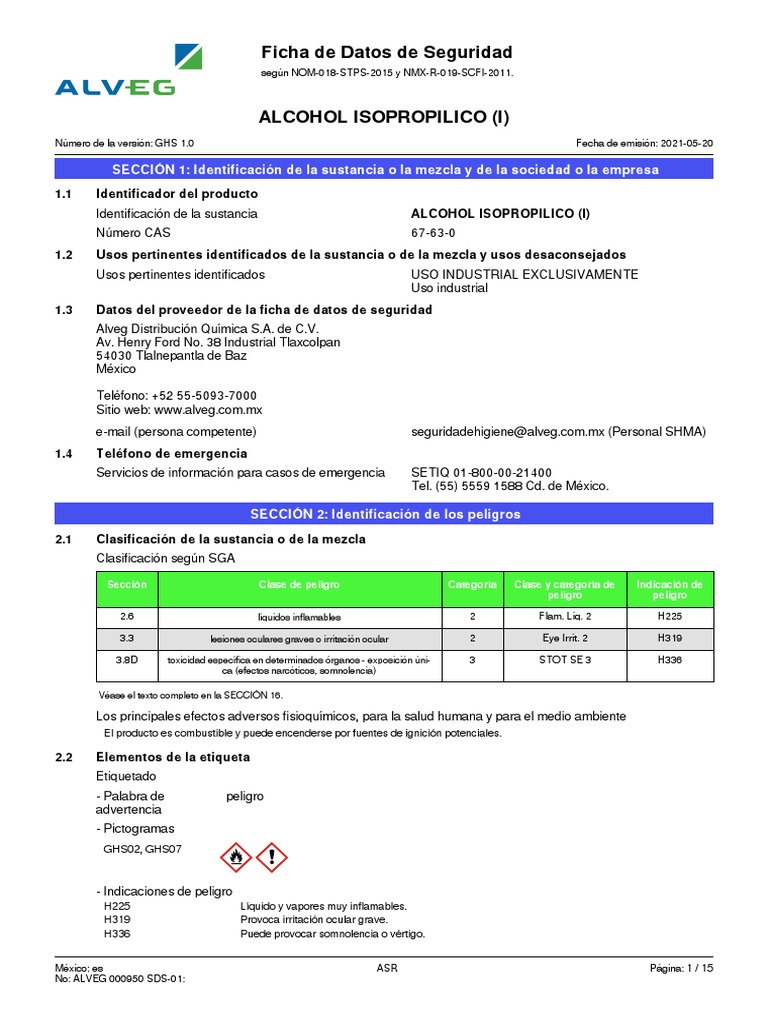 Alcohol Isopropilico | PDF | Agua | Residuos