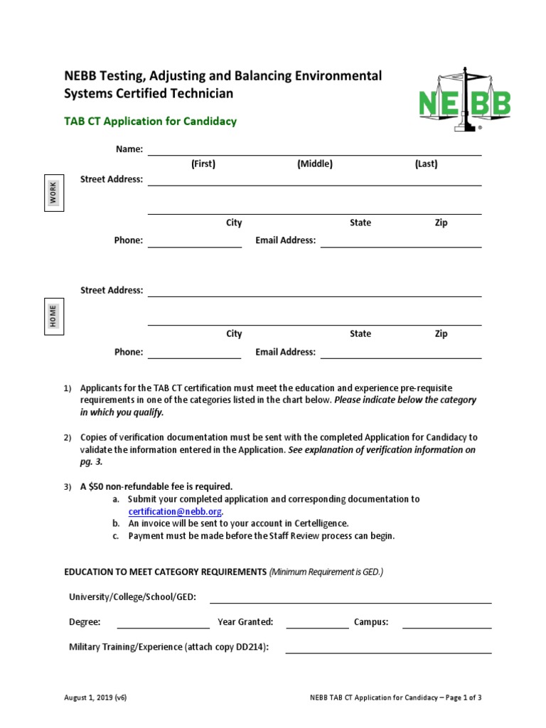2019 NEBB TAB CT Application For Candidacy v6 2019.08.01 | PDF ...