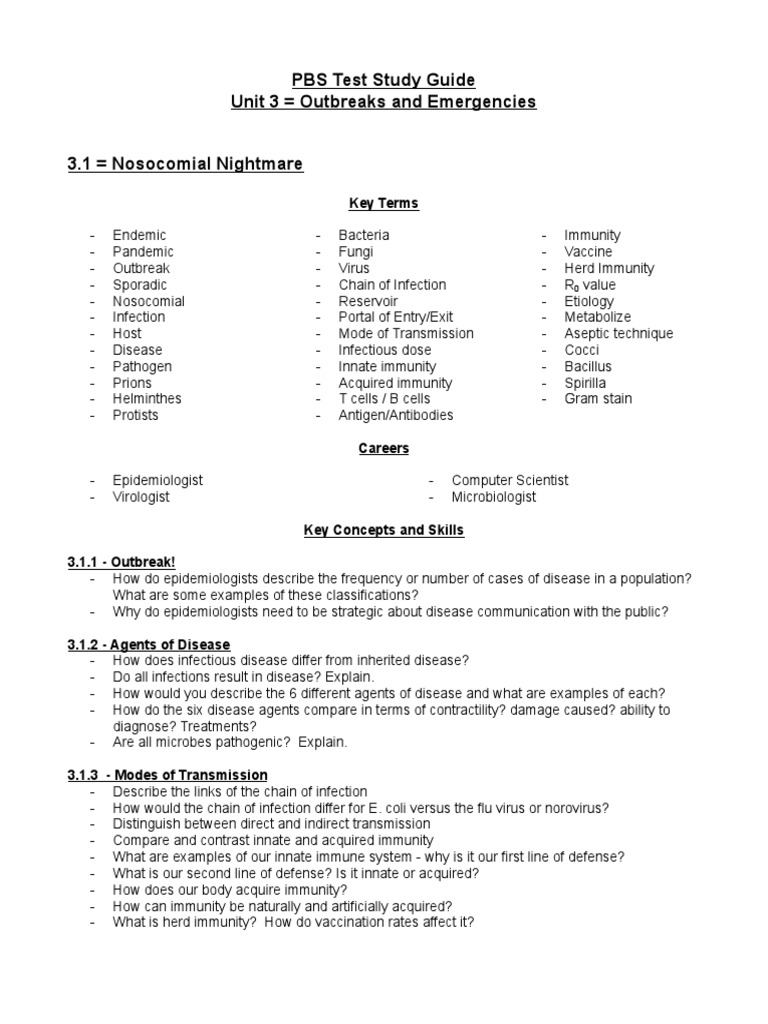 PBS Test Study Guide Unit 3 Outbreaks and Emergencies: Key Terms | PDF ...