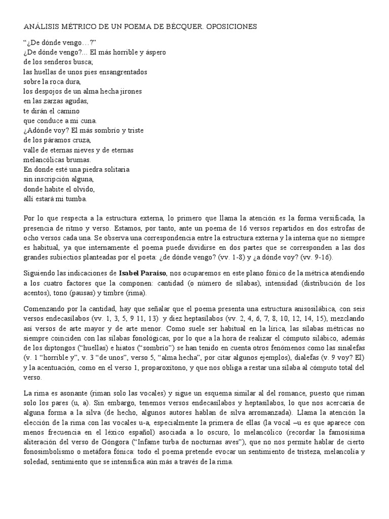 Análisis Métrico de Un Poema de Bécquer | PDF | Metro (poesía) | Rima