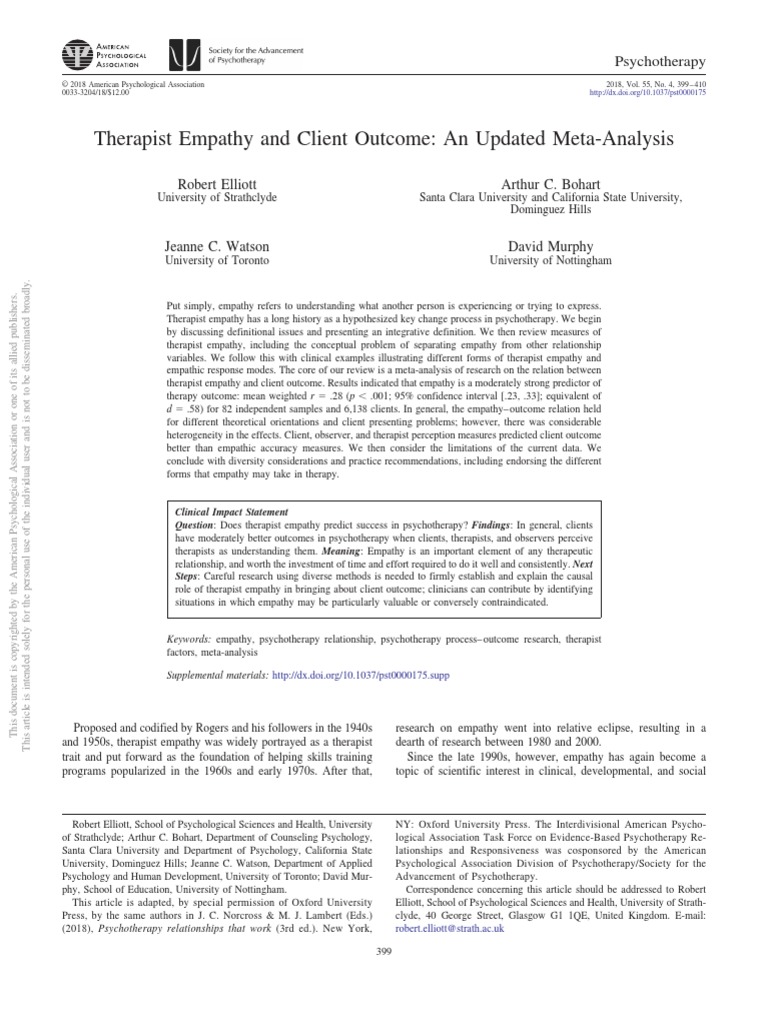 Therapist Empathy and Client Outcome An Updated Meta-Analysis | PDF ... Therapist Empathy and Client Outcome An Updated Meta-Analysis | PDF ...