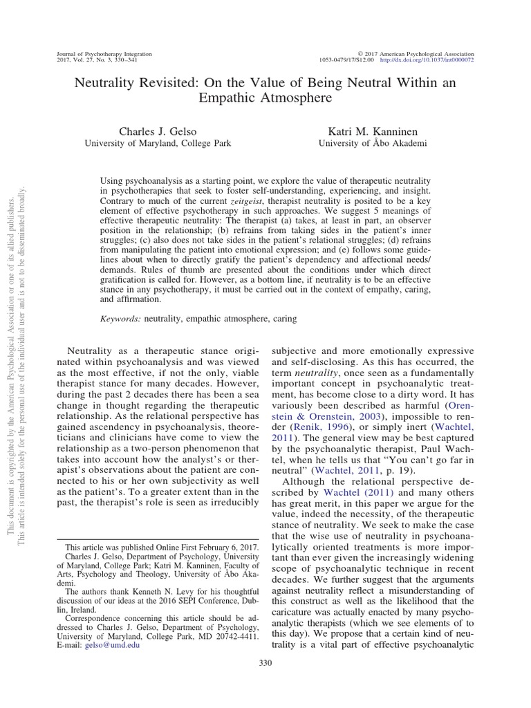 Neutrality Revisited On The Value of Being Neutral Within An Empathic ...