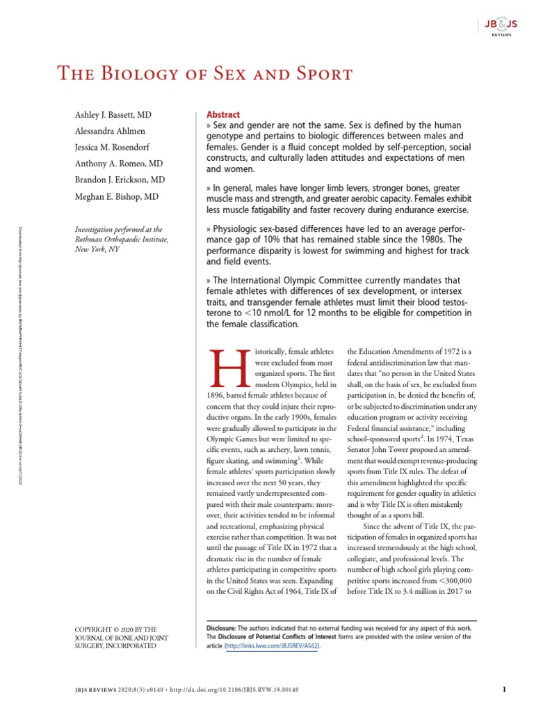Bassett Et Al 2020 The Biology Of Sex And Sport Pdf Skeletal