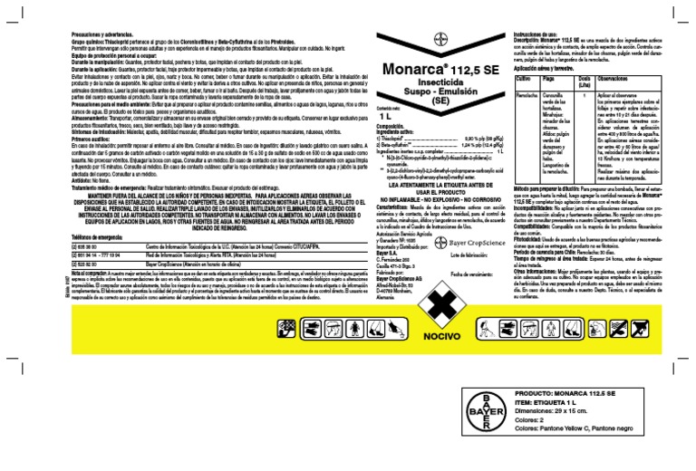Monarca 112 5 SE 1L (26-06-07) | PDF | Agua | Pesticida