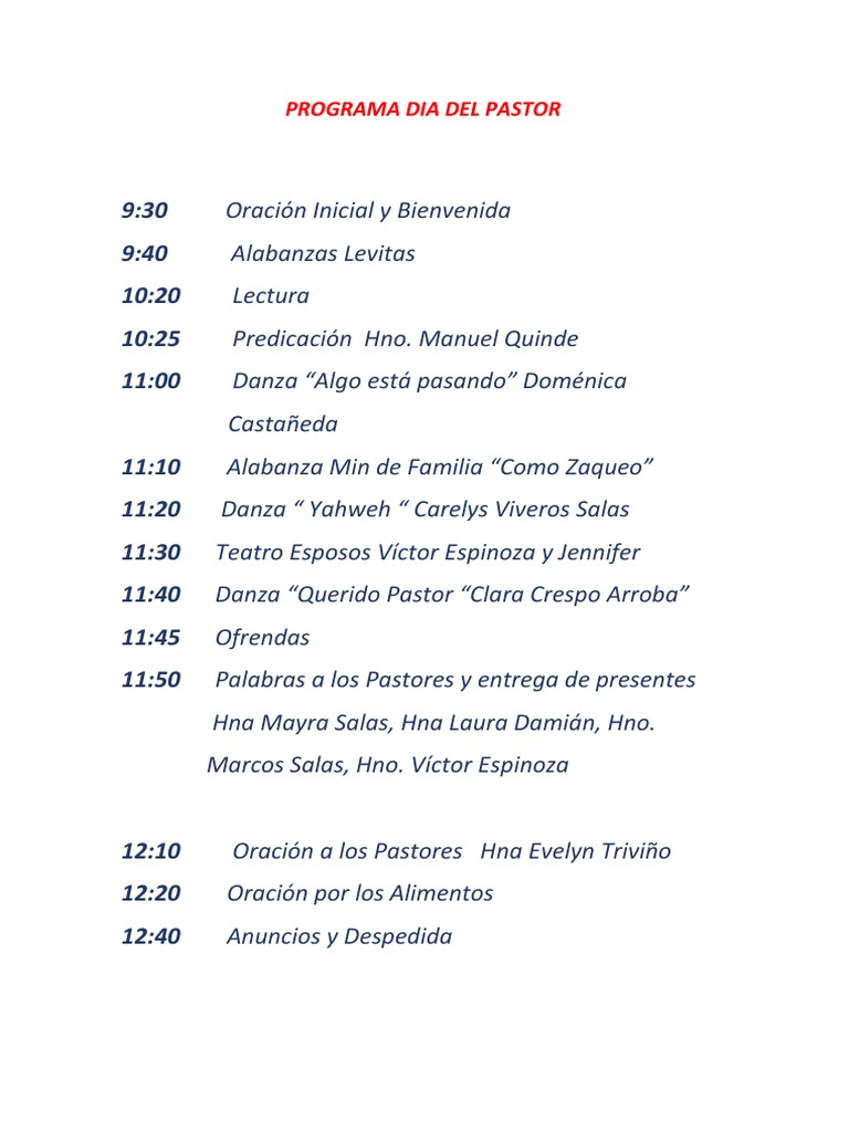 Programa Dia Del Pastor | PDF
