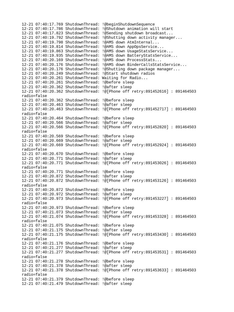 Log Of An Android Device Shutdown Sequence Detailing The Orderly Termination Of Processes And