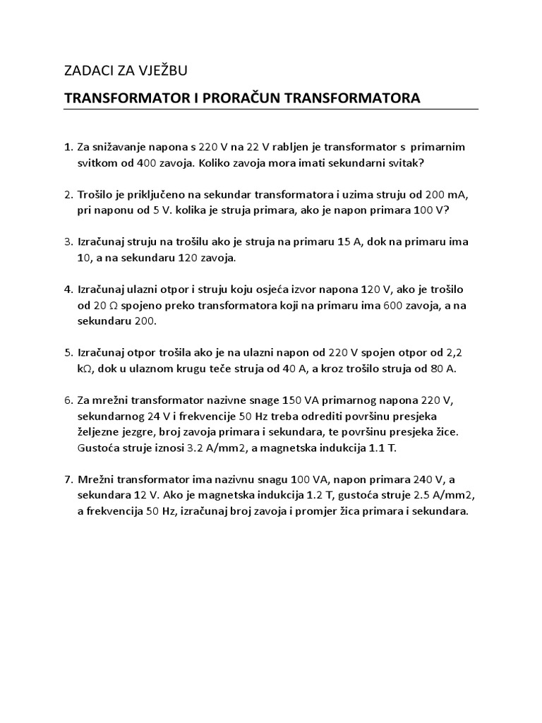 Transformator Zadaci | PDF