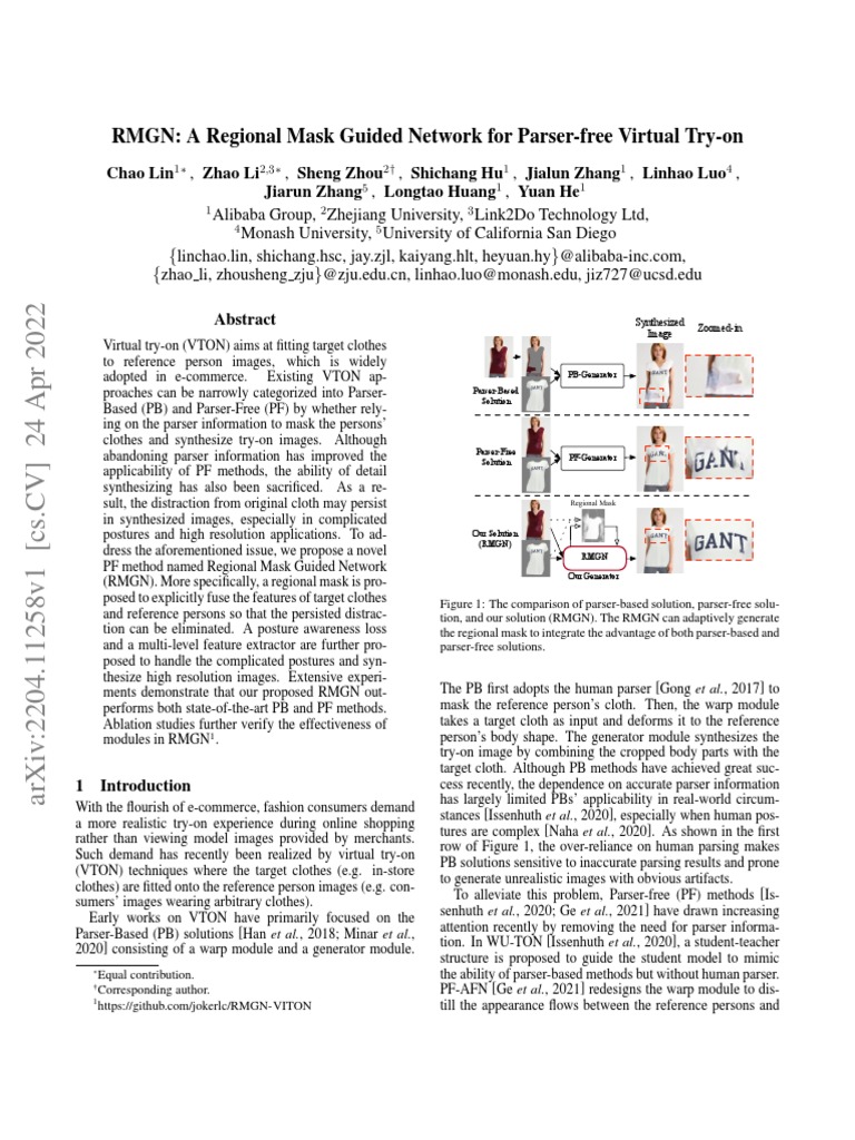 A Regional Mask Guided Network For Parser-Free Virtual Try-On | PDF | Parsing | Image Segmentation