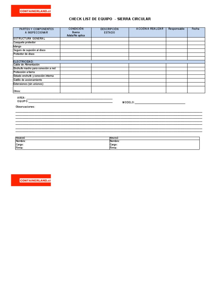Check List Sierra Circular | PDF