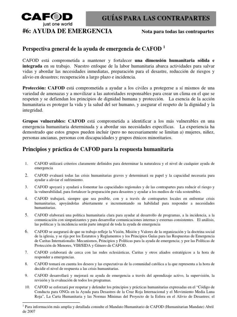 Cafod - para Contrapartes 6 | PDF | Humanitarismo | Organización no ...