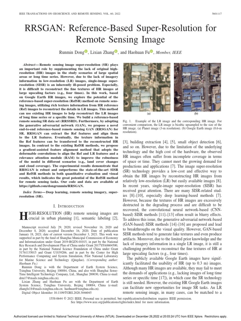 RRSGAN Reference-Based Super-Resolution For Remote Sensing Image | PDF | Deep Learning | Remote ...