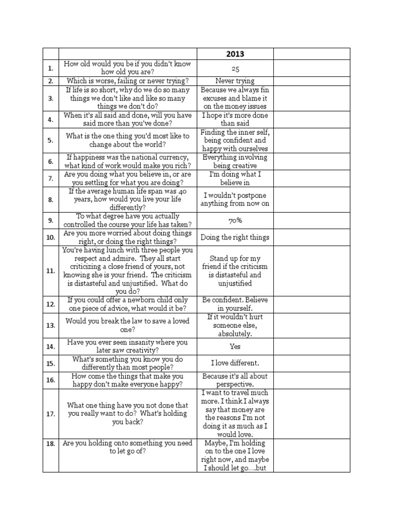 50 Questions to Free Your Mind | PDF | Love