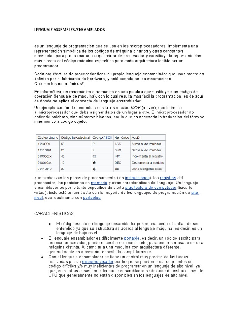 Lenguaje Assembler | PDF | Lenguaje ensamblador | Lenguaje de programación Lenguaje Assembler | PDF | Lenguaje ensamblador | Lenguaje de programación