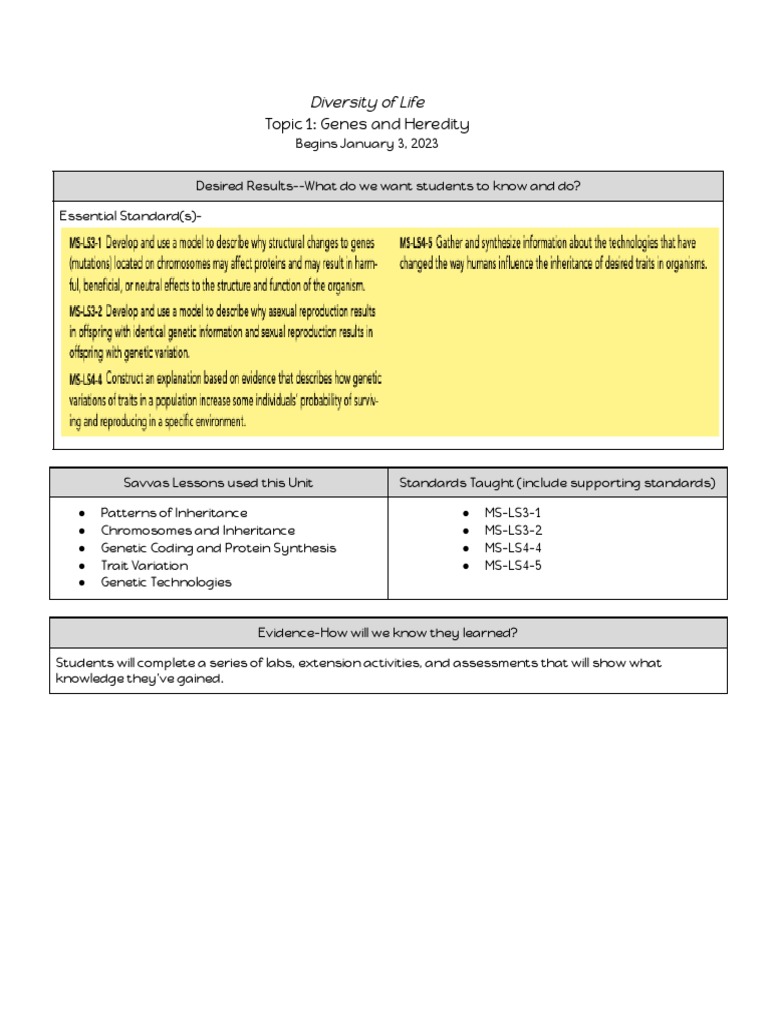 Diversity of Life Topic 1 Genes and Heredity | PDF | Heredity | Genetics