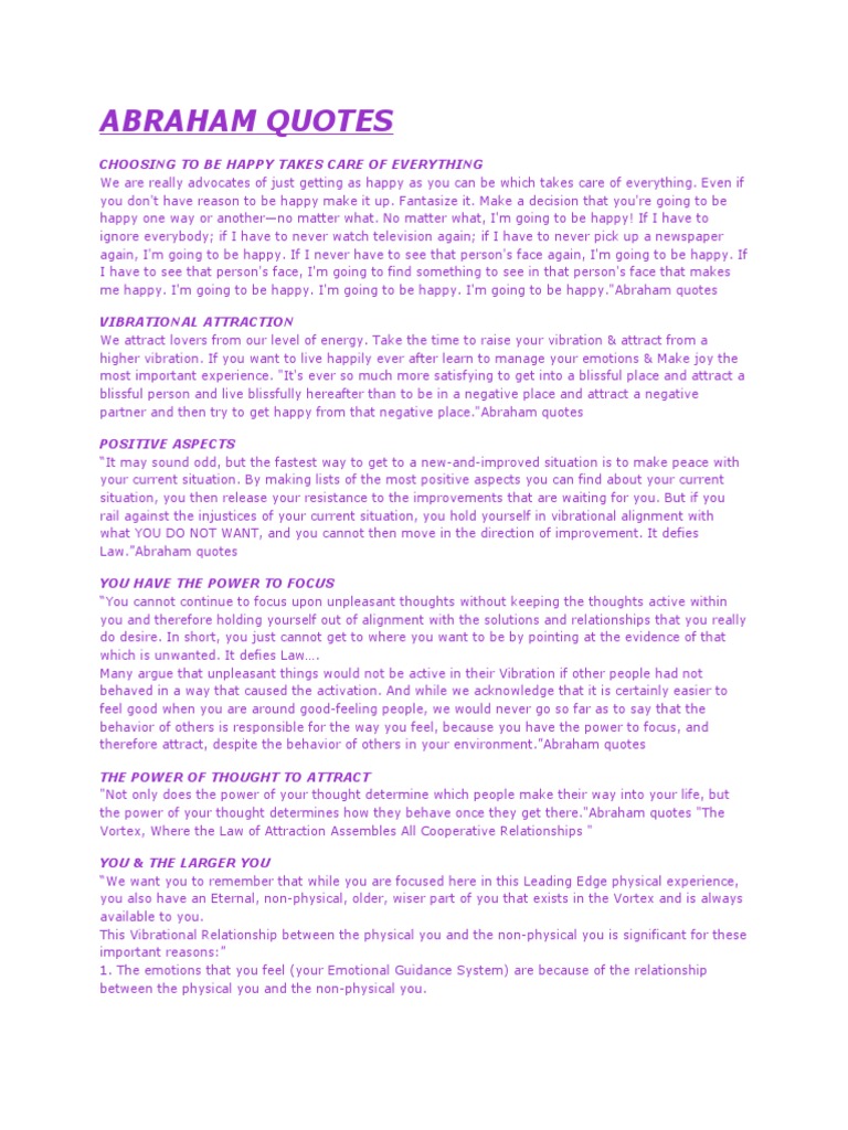 Abraham Quotes | PDF | Thought | Love