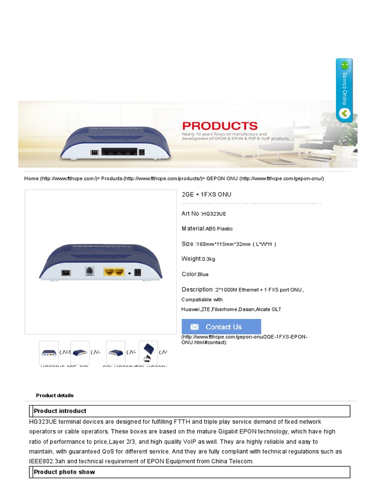 V-Sol Hg323ue 2ge 1FXS Gepon Onu | PDF | Telecommunications | Internet Protocols