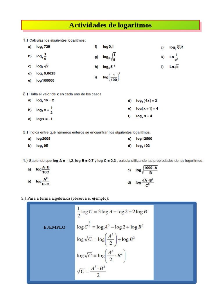 Actividades Logaritmos | PDF