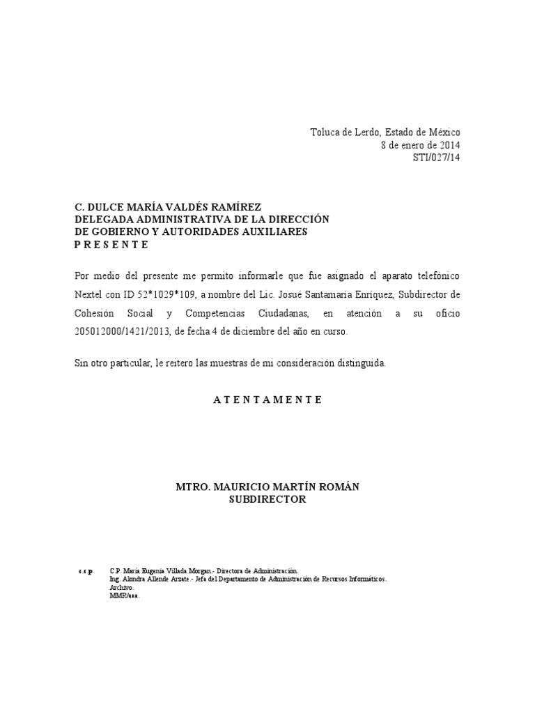 Oficio de Respuesta A La Dirección de Gobierno | PDF