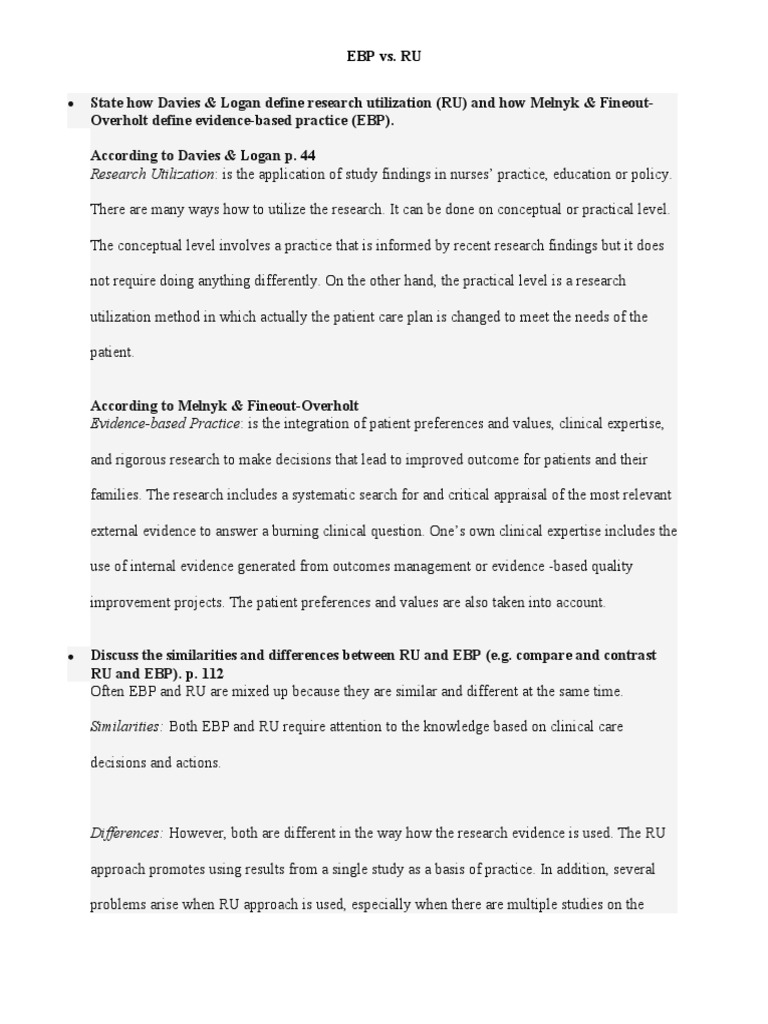EBP Vs RU | PDF | Evidence Based Practice | Evidence Based Medicine