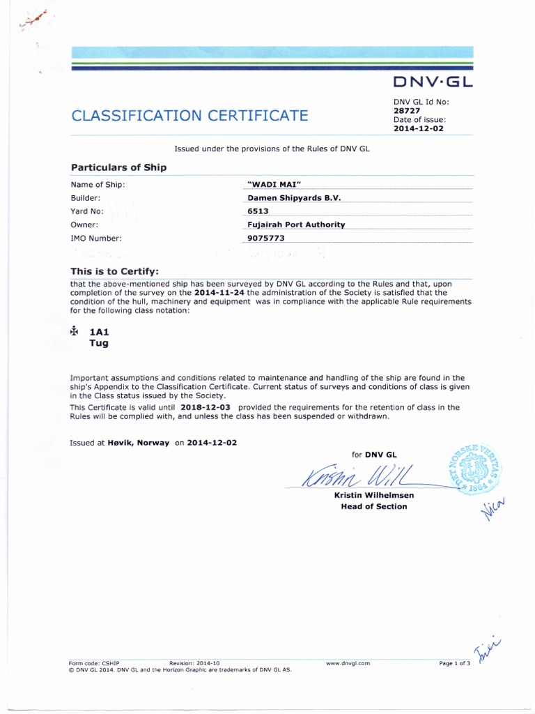 06 Classification Certificate | PDF | Shipping | Water Transport