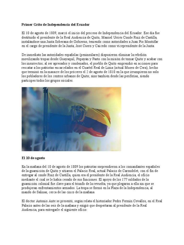 Primer Grito de Independencia Del Ecuador | PDF | Cocina española