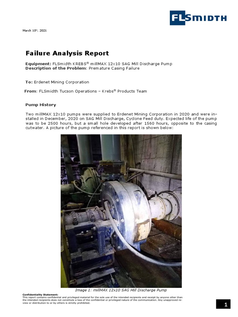 3-8-21 FLSmidth FailureReport - Erdenet 12x10 MillMAX SAG Mill Discharge Rev 1 | PDF | Pump | Wear