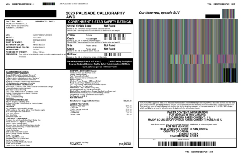 2023 Hyundai Palisade Window Sticker | PDF | Fuel Economy In ...