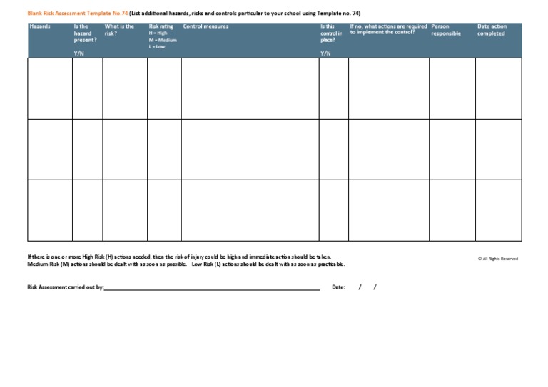 Blank Risk Assessment Template No 74 | PDF