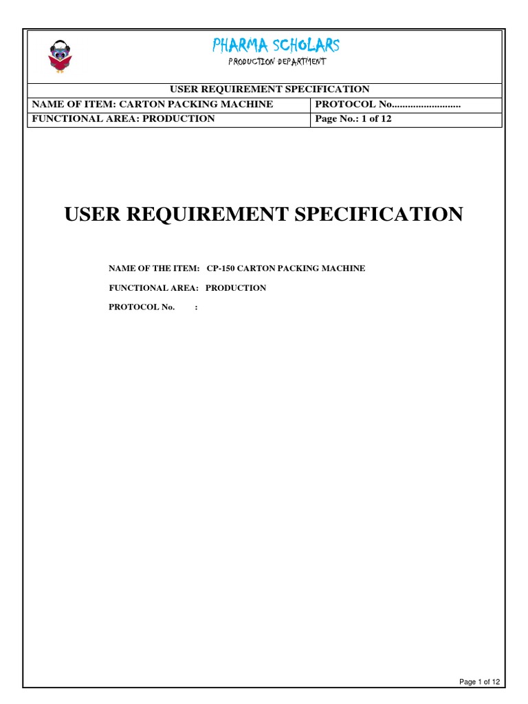 URS For Carton Packing Machine | PDF | Verification And Validation ...