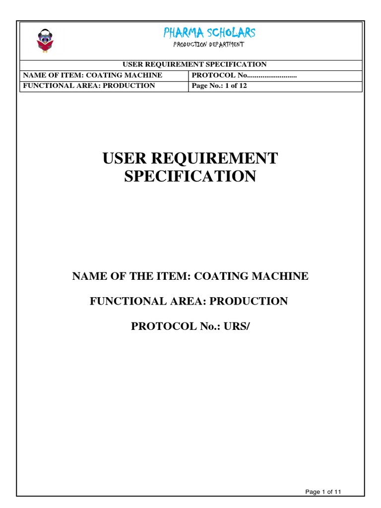 URS For Coating Machine | PDF | Specification (Technical Standard) | Verification And Validation