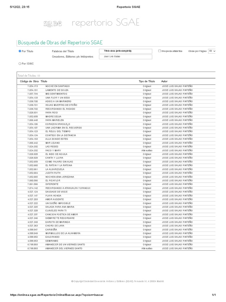 Repertorio SGAE | PDF