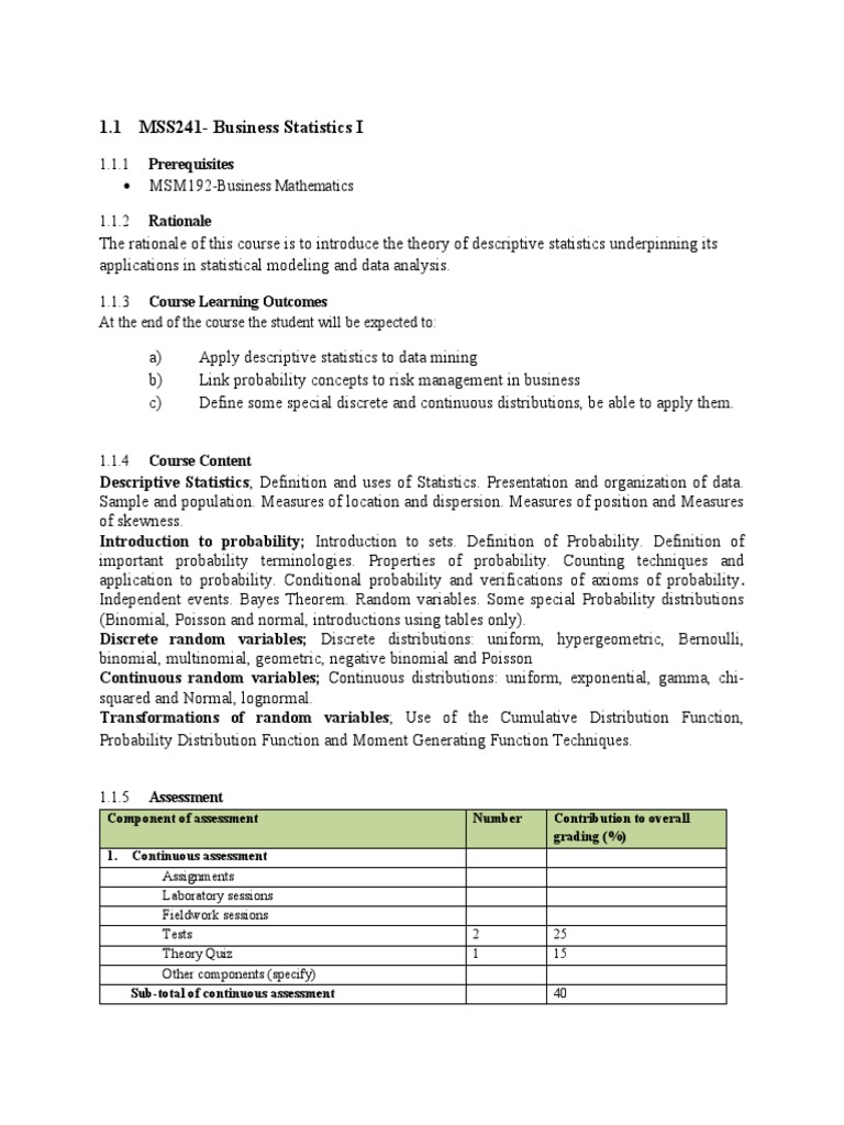 Course Outline | PDF | Probability Distribution | Statistics