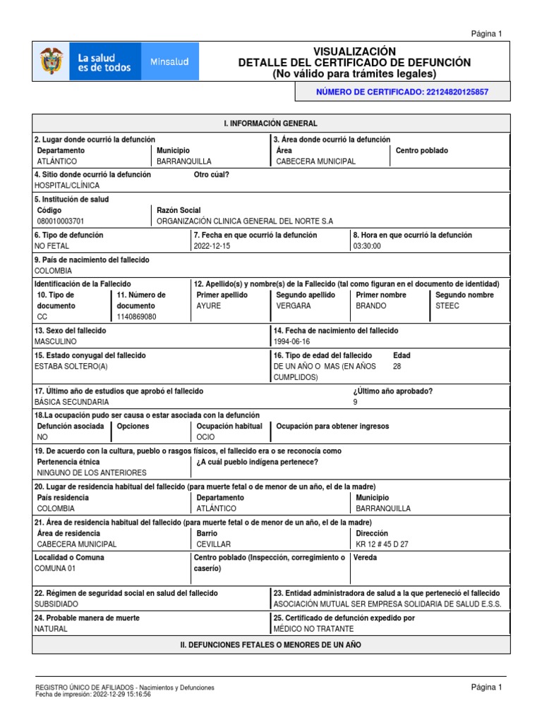 Certificado de Defunción en Colombia | PDF | El embarazo | Ciencias de ...