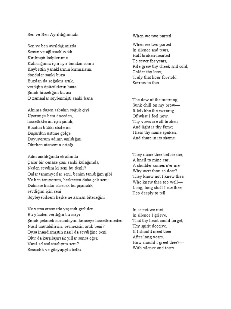 Poem Translation (When We Two Parted) | PDF