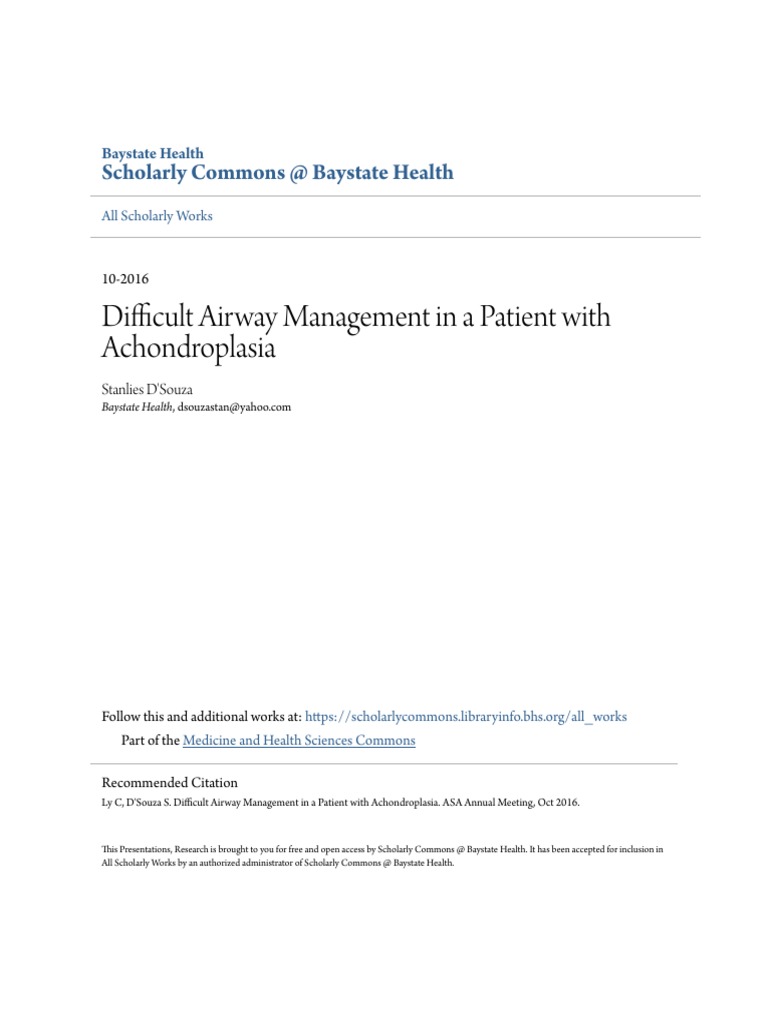 Difficult Airway Management in A Patient With Achondroplasia | PDF ...