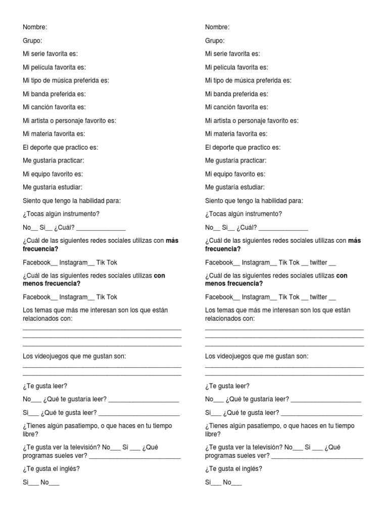 Encuesta de Intereses Personales | PDF | Artes del Lenguaje y Comunicación