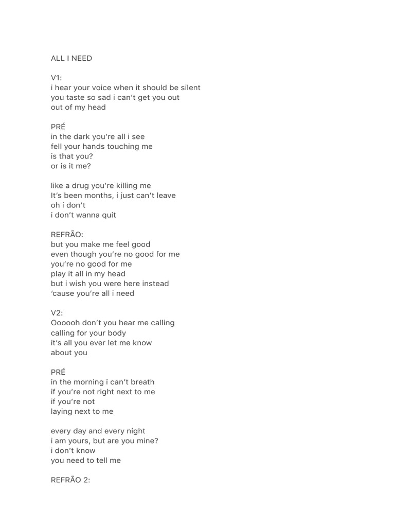 All I Need | PDF | Poetry | Self-Improvement