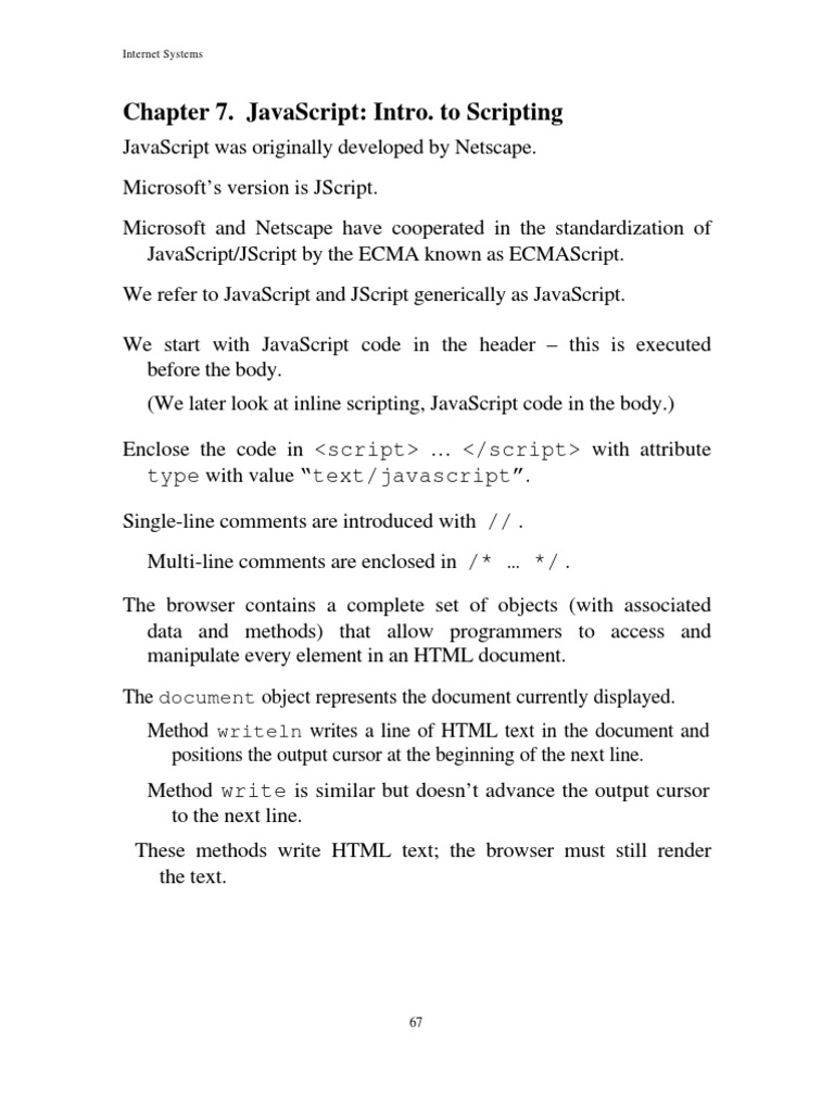 Chapter 7. Javascript: Intro. To Scripting | PDF | Java Script | Areas ...