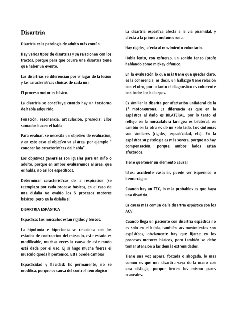Tipos y características de la disartria | PDF | La esclerosis lateral ...