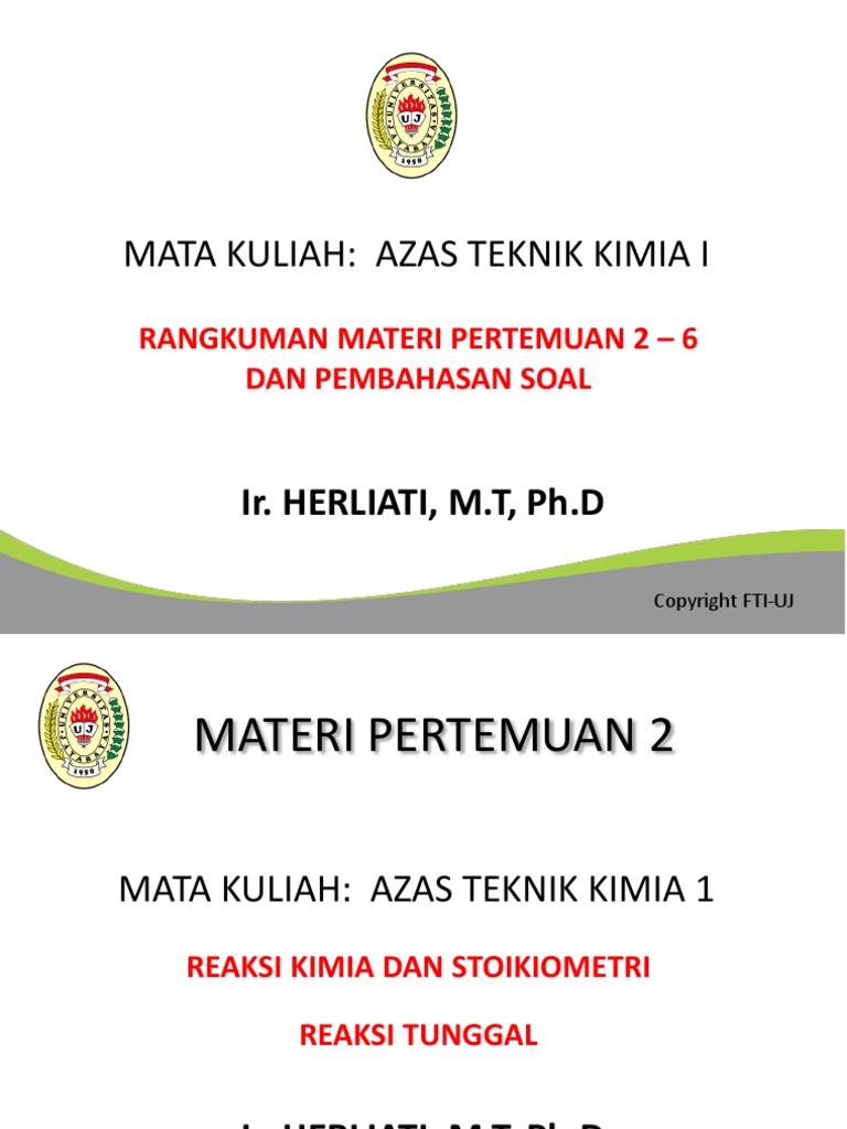 S1TKCE30532018 - Azas Teknik Kimia I - Pertemuan 7 - Materi 1 | PDF