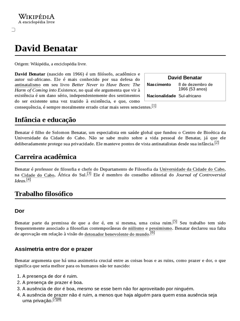 David Benatar - Wikipédia, A Enciclopédia Livre | PDF | Instituições ...