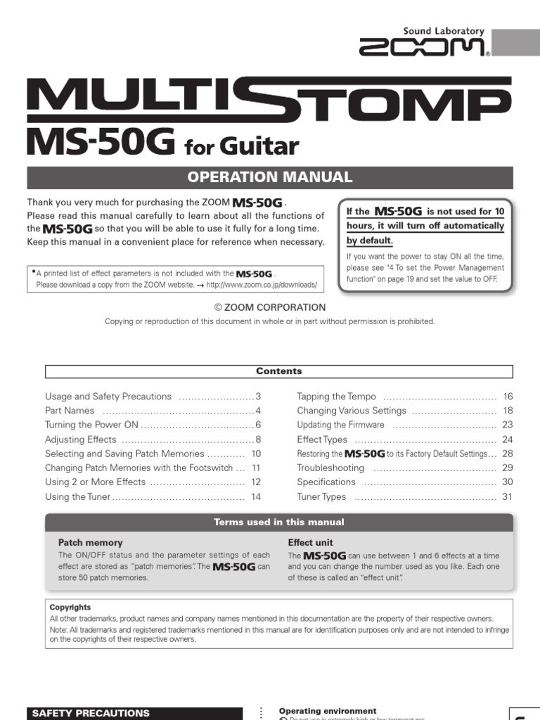 ZOOM MS 50G - Operationmanual | PDF | Electrical Connector | Electronics