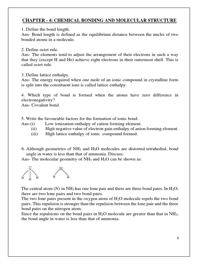 Chemical Bonding and Molecular Structure Notes 1 | PDF | Chemical Bond ...