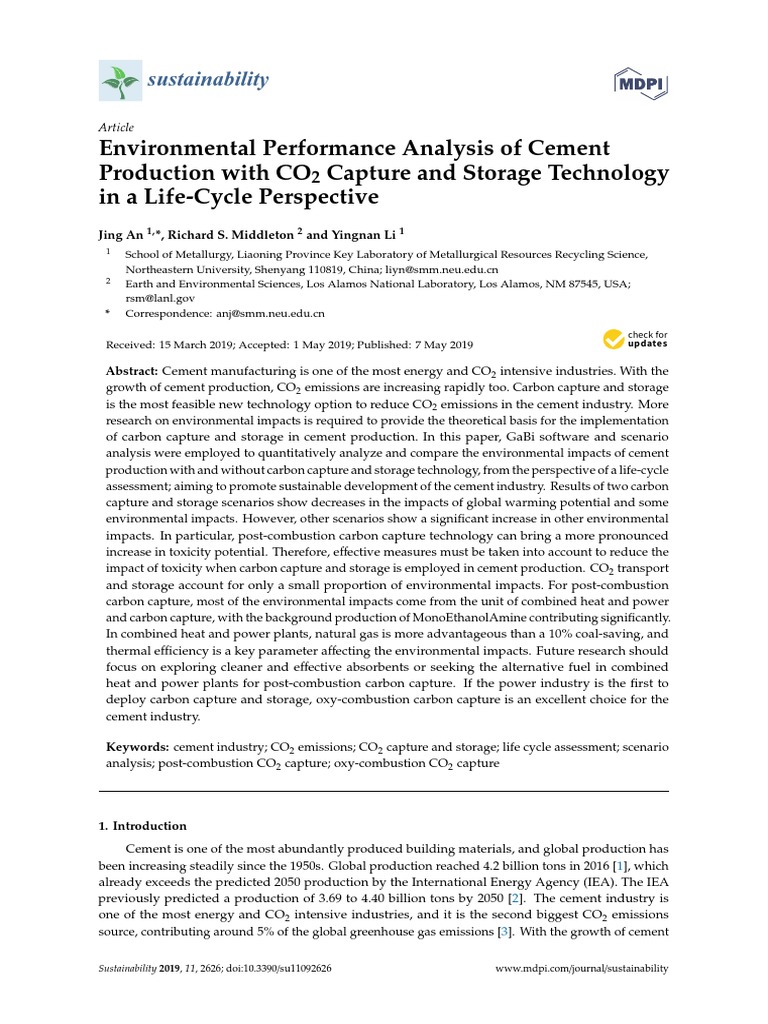 Environmental Performance Analysis of Cement Produ | PDF | Carbon ...
