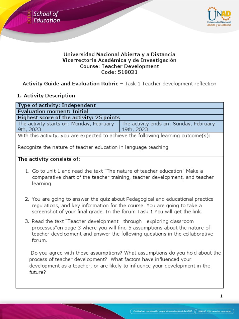 Activity Guide and Evaluation Rubric - Task 1 - Teacher Development ...