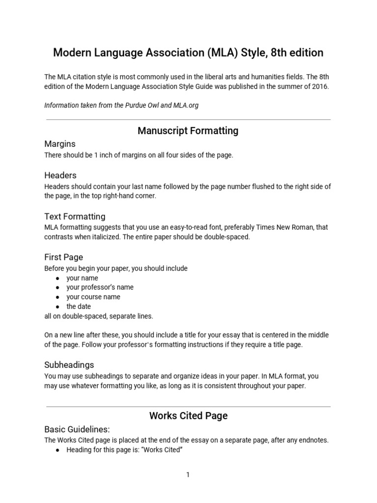 MLA Style Guide | PDF | Citation | Bracket