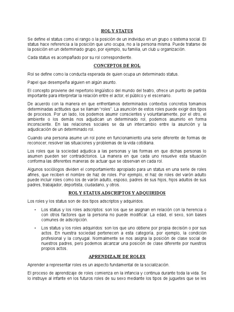 Rol y Status | PDF | Método de enseñanza | Estatus social